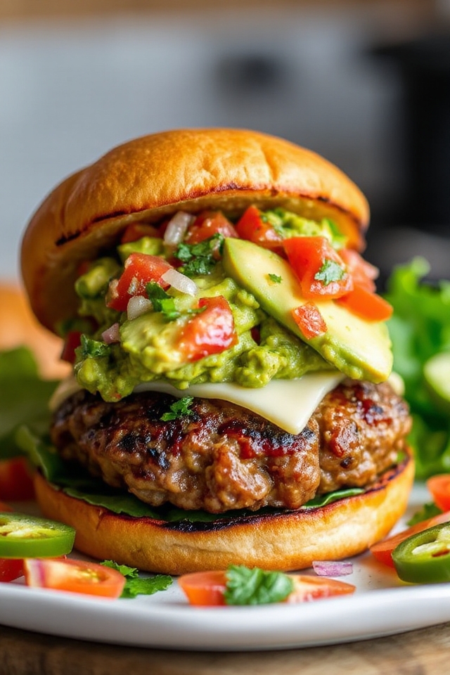 Avocado Salsa Burger Recipe With Pepper Cheese - burgerideas.com