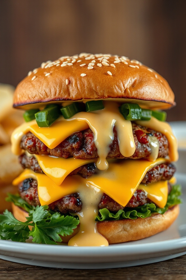 Double Cheese Cheeseburgers Recipe With Creamy Sauce - burgerideas.com