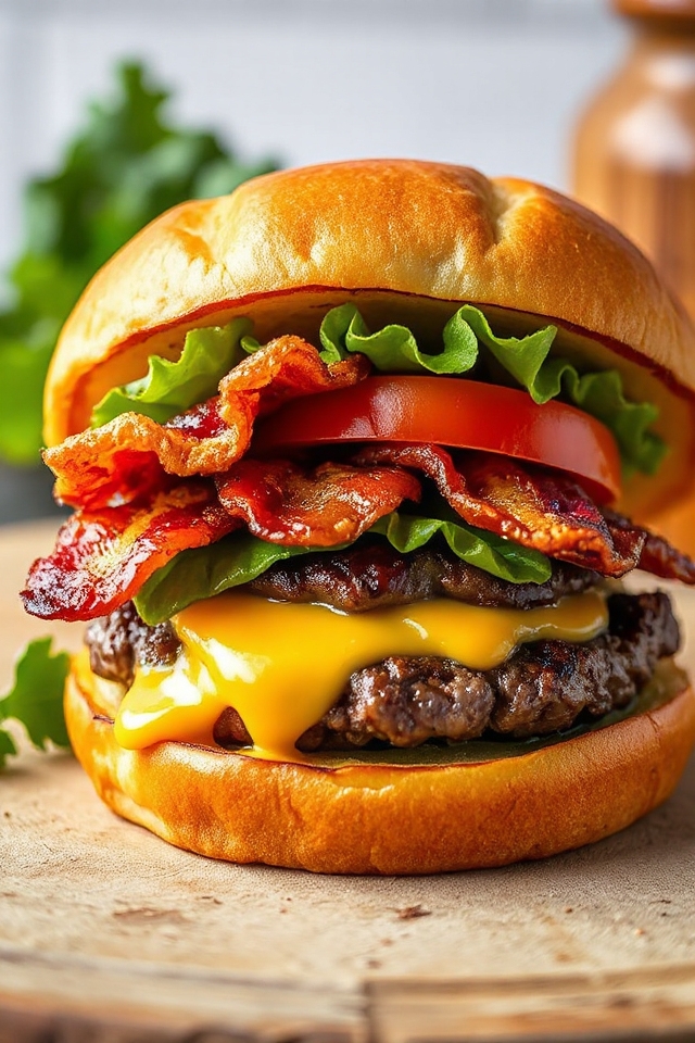 Garlic Cheddar Cheese Burger Recipe With Bacon - burgerideas.com